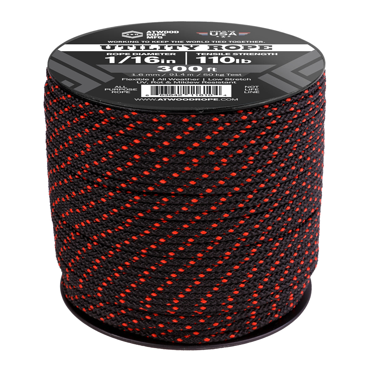1/16 - Black w/ Red Tracer – Atwood Rope MFG
